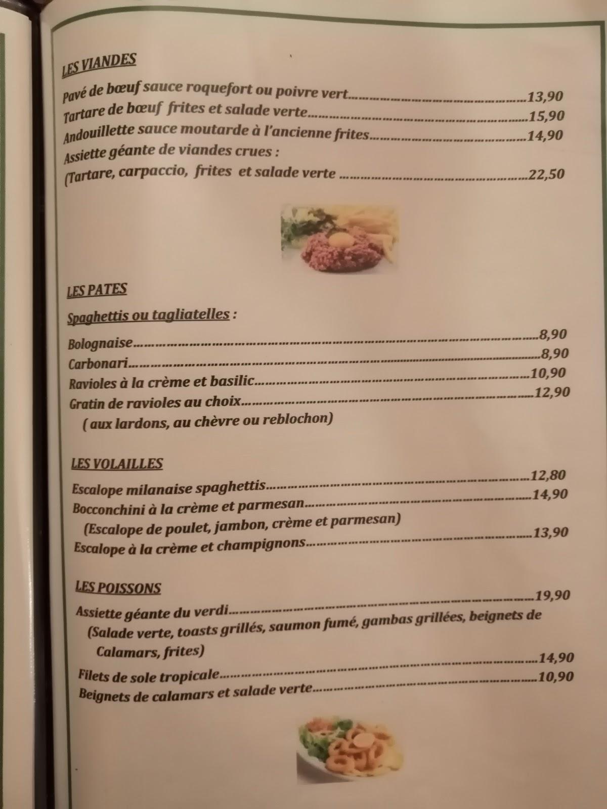 Menu au Le Verdi pizzeria, Trept