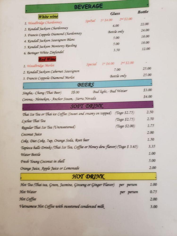Menu at Lone Tree Thai Cuisine restaurant, Brentwood