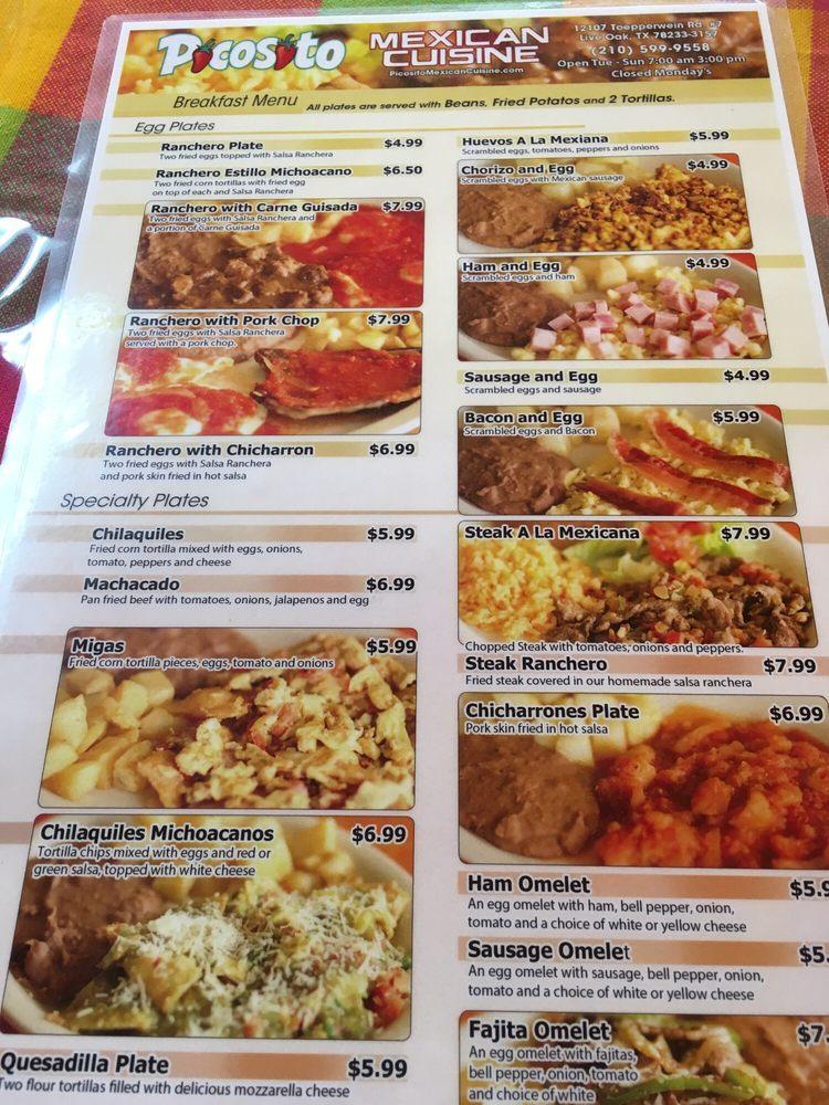 Menu at Pollo Picosito Mexican Restaurant, Live Oak