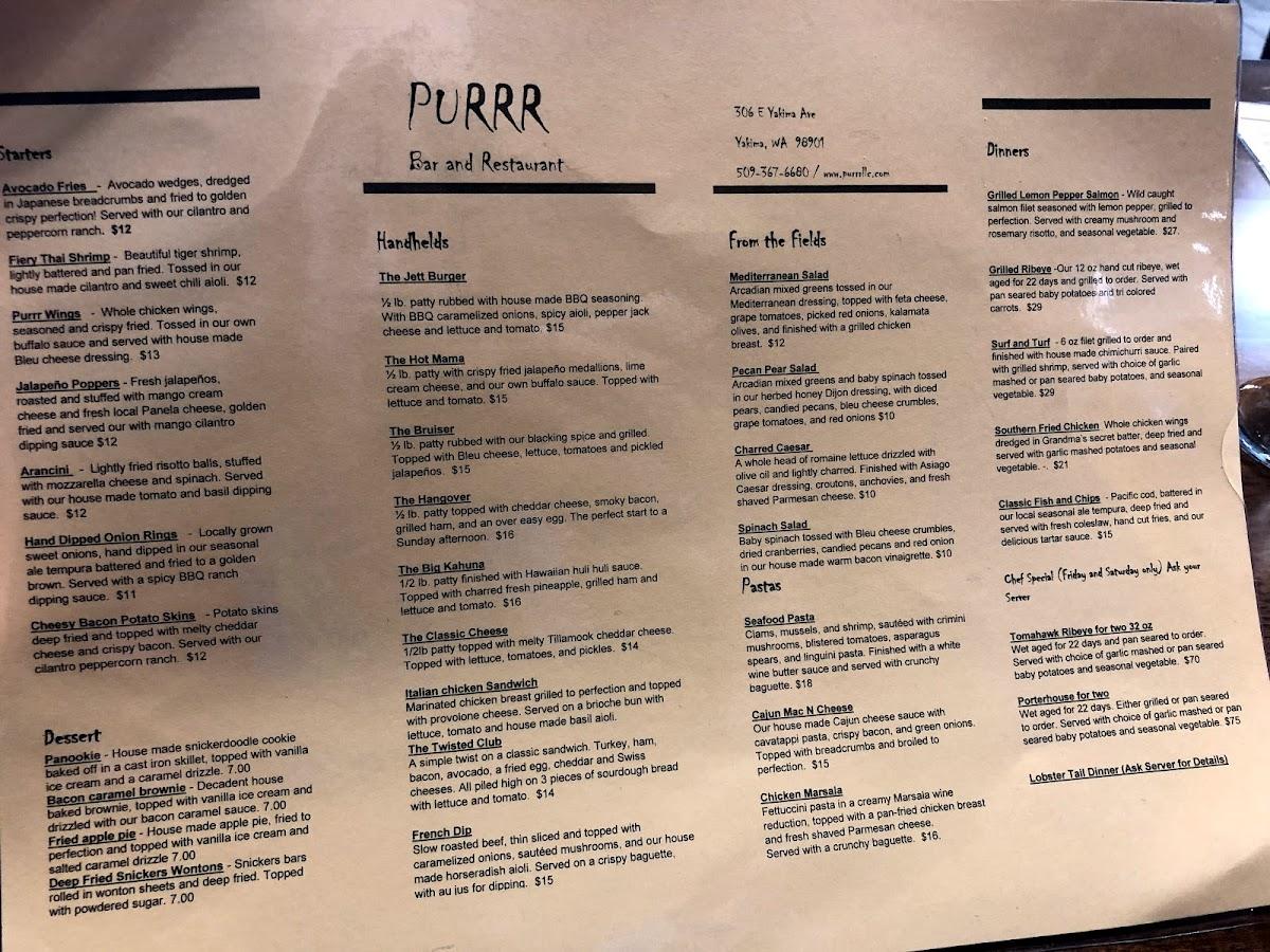 Menu at Purrr pub & bar, Yakima