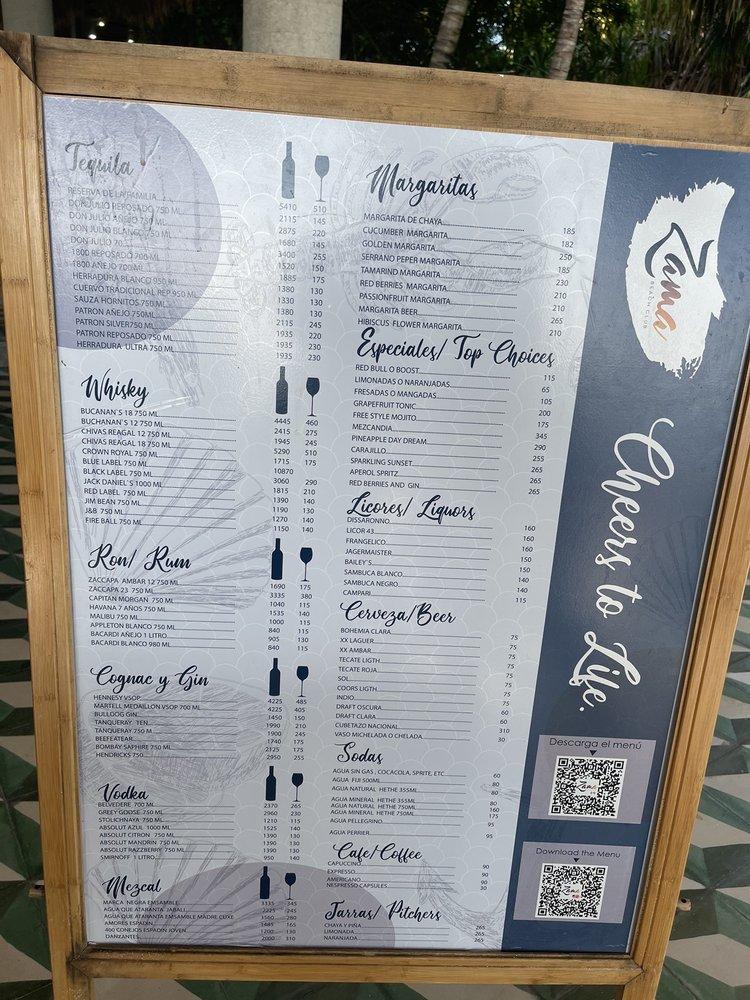 Menu at Zama pub & bar, Isla Mujeres