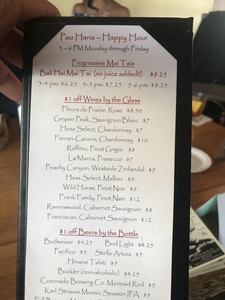 Menu at Bali Hai Restaurant, San Diego