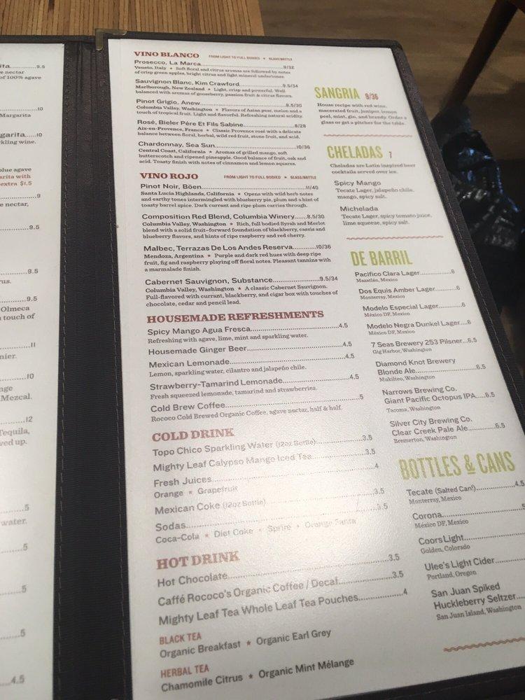 Menu at Cactus Restaurant Proctor, Tacoma