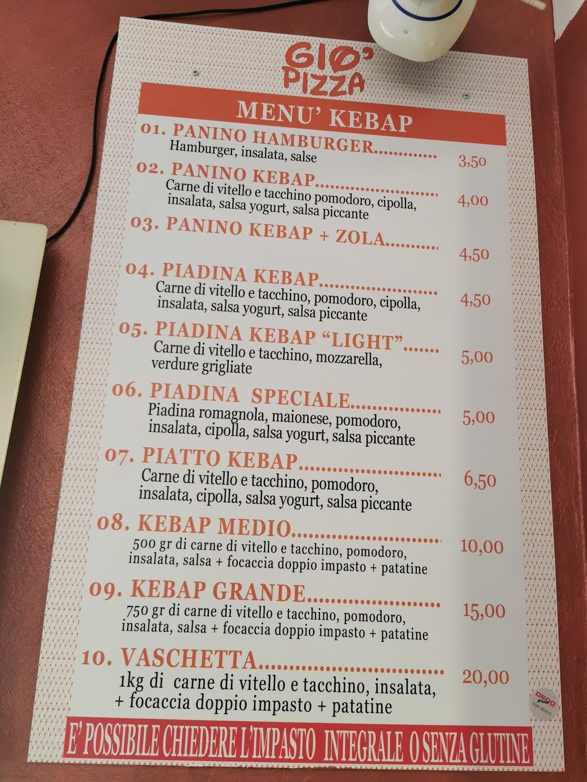 Speisekarte von Giò Pizza, Castelletto sopra Ticino