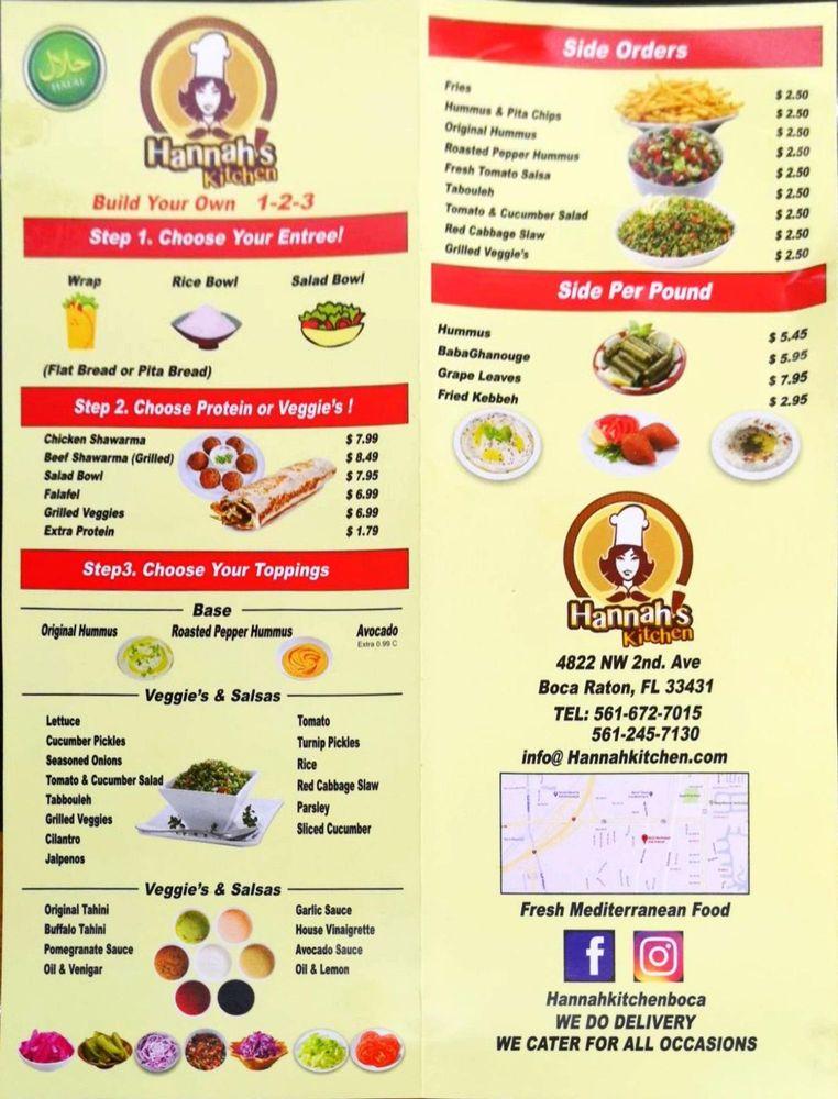 Menu at Hannah’s kitchen restaurant, Boca Raton