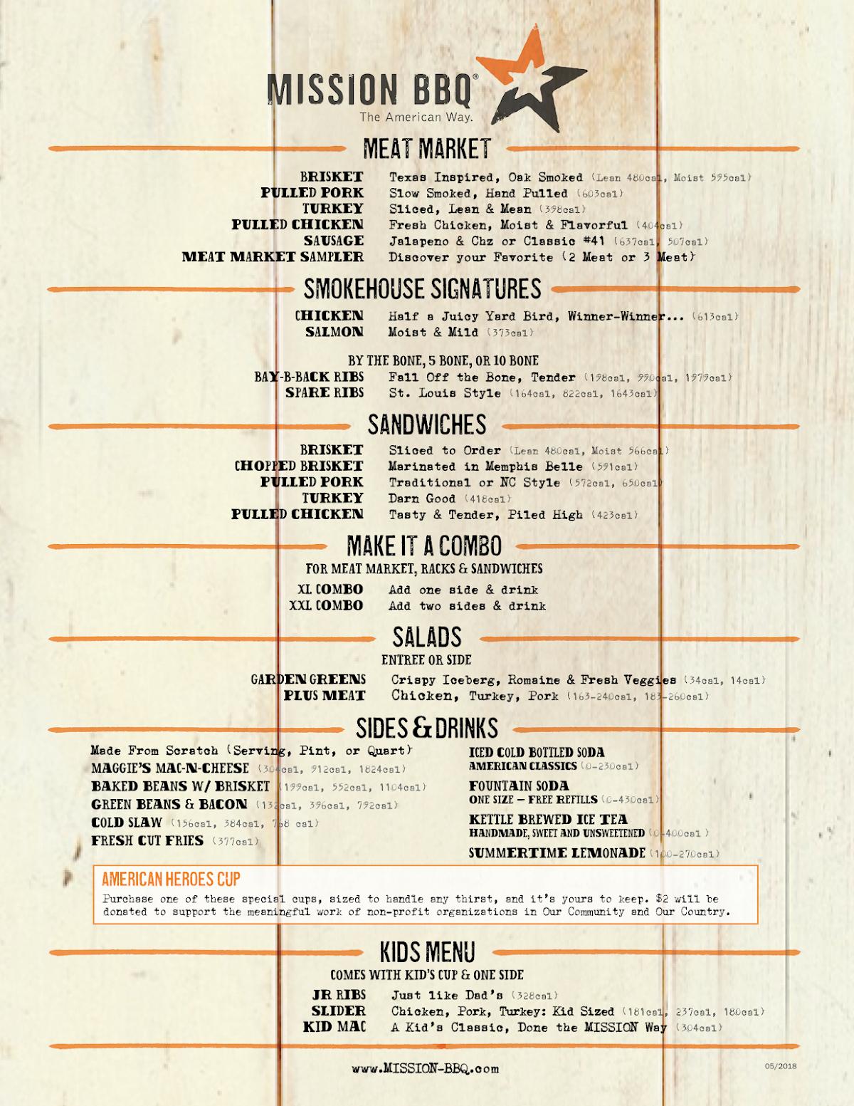 Menu at MISSION BBQ, Southington