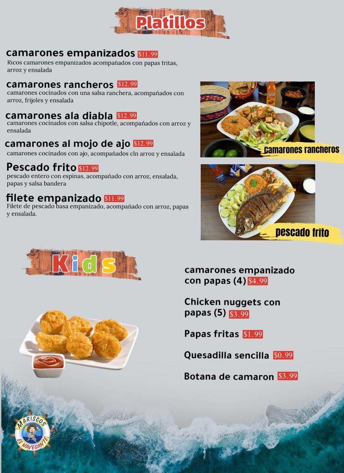 Menu at Mariscos El Navegante fast food, San Luis
