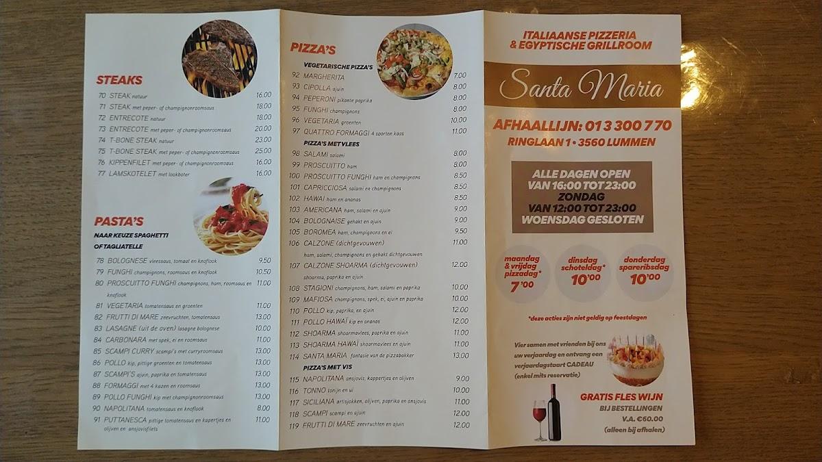 Menu at Santa Maria, Lummen