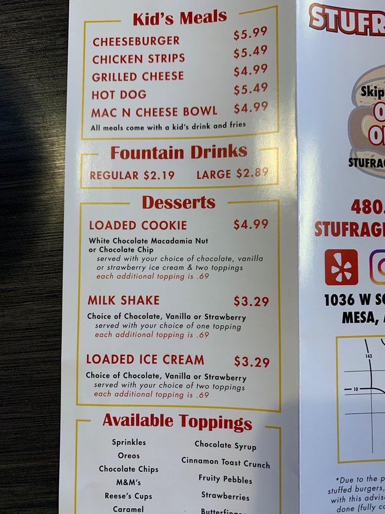 Menu at Stufrageous Stuffed Burgers restaurant, Mesa