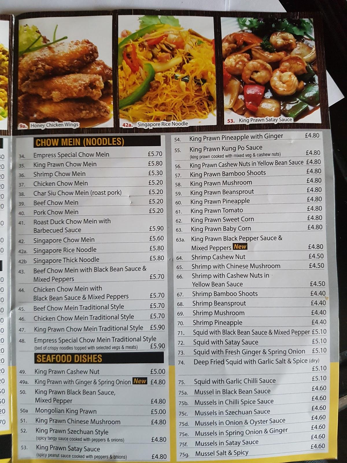 Menu at The Empress fast food, Dunfermline