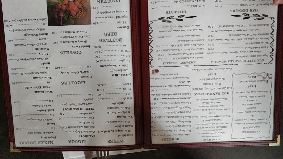 Menu at The Embassy Restaurant, Wawa