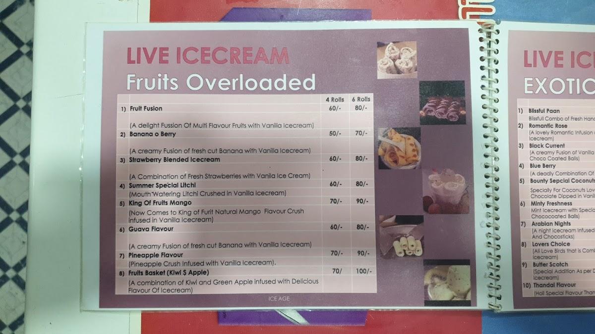 Menu at Ice Age, Dumka