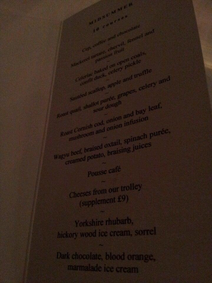 Menu at Midsummer House pub & bar, Cambridge, Midsummer Common