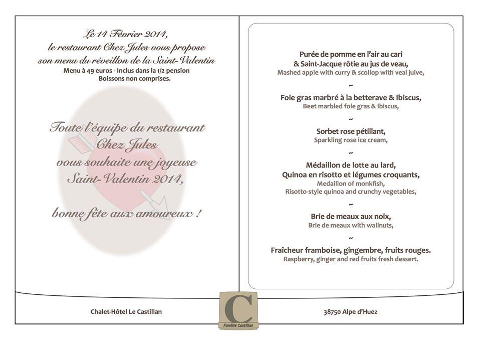 Menu at Restaurant Chez Jules Alpe d'Huez, Huez