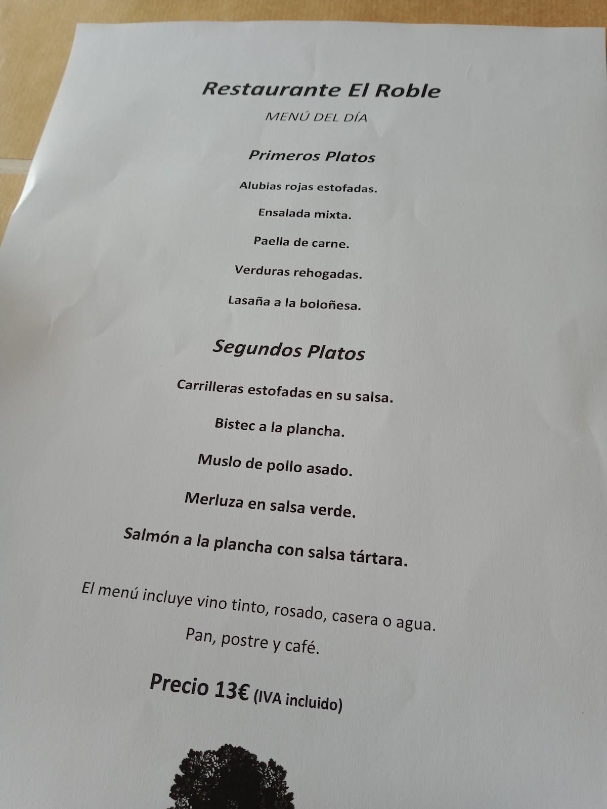 Carta del restaurante El Roble, Liendo