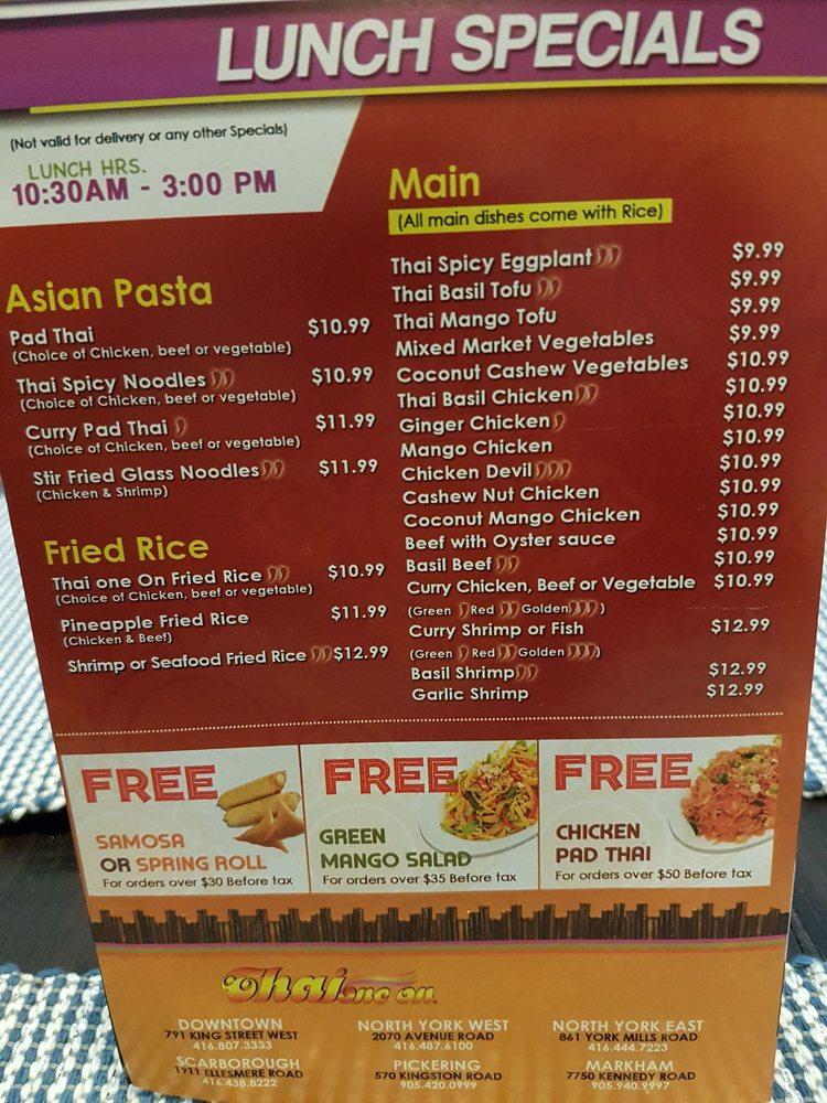 Menu at Thai One On restaurant, Pickering, 570 Kingston Rd