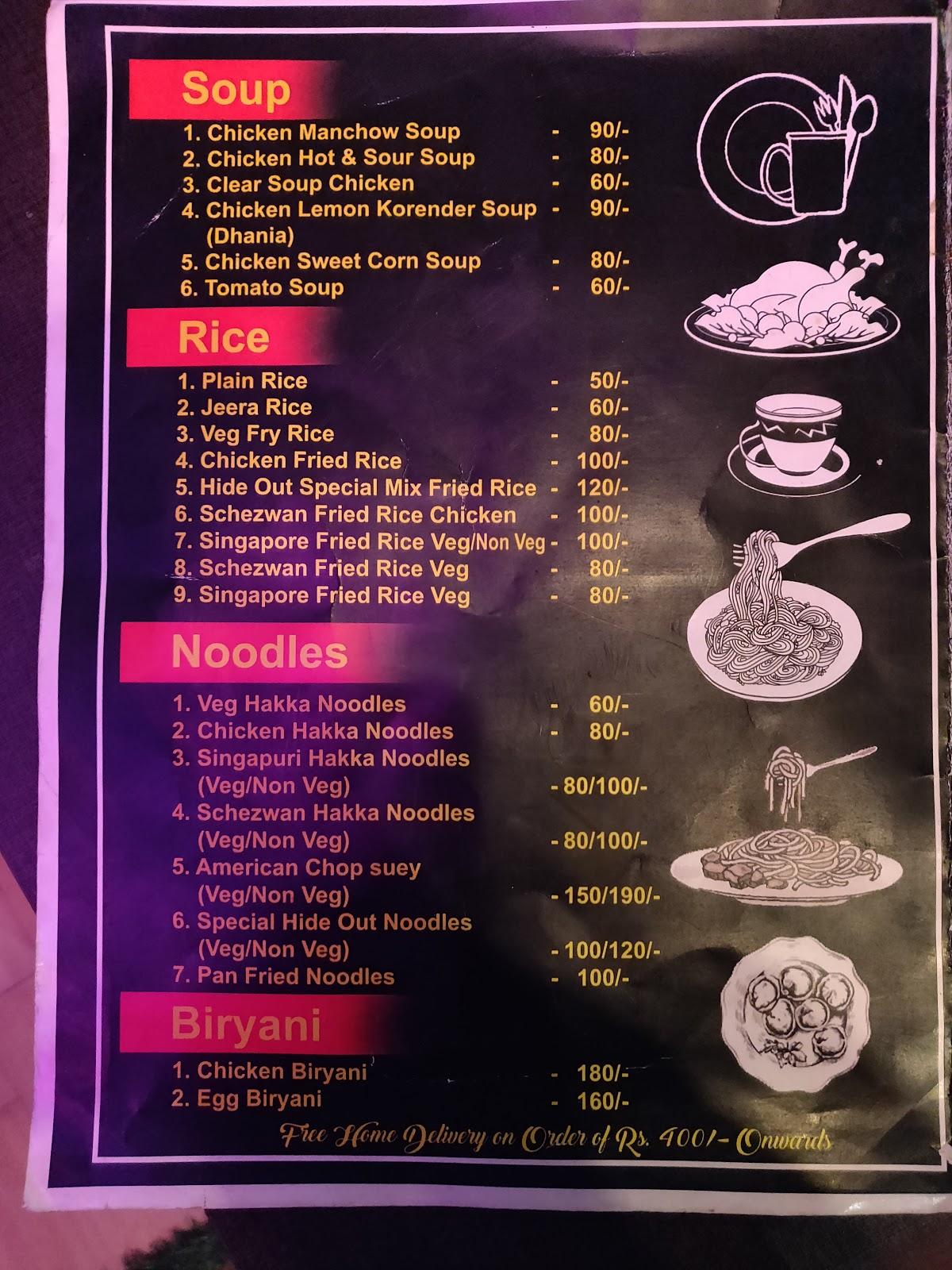 Menu at The Hideout Cafe And Restaurant, Nazira