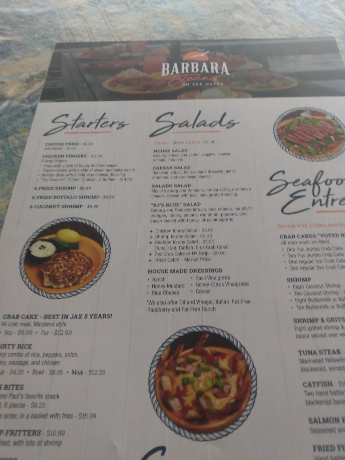 Menu at Barbara Jean's On The Water, Palm Valley, 15 S Roscoe Blvd