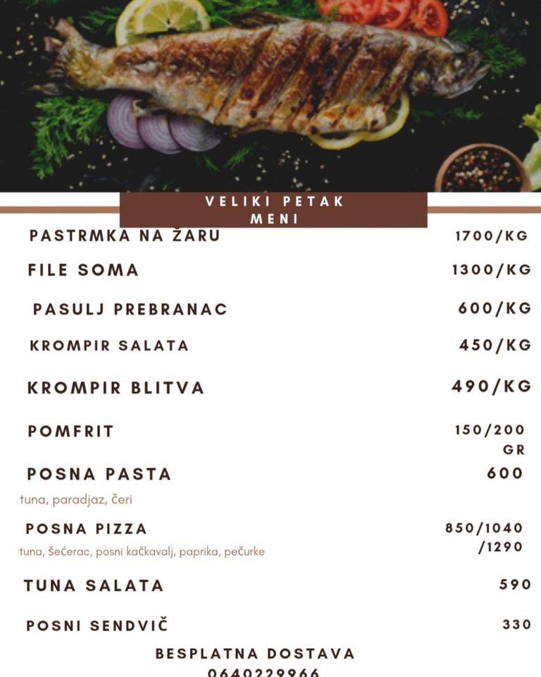 Menu at Clover restaurant, Serbia