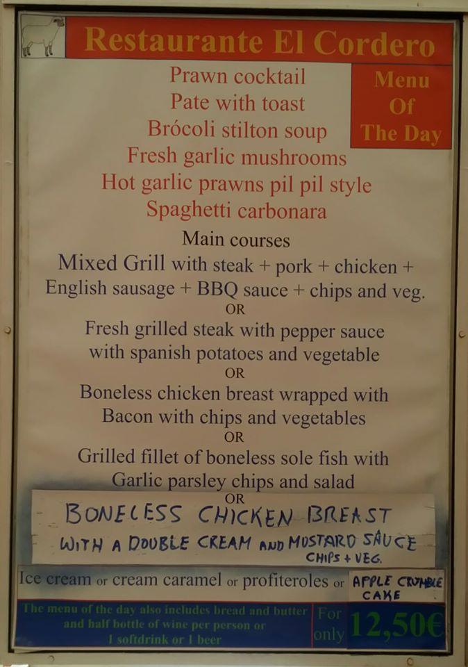 Menu at Restaurante El Cordero, Benalmádena