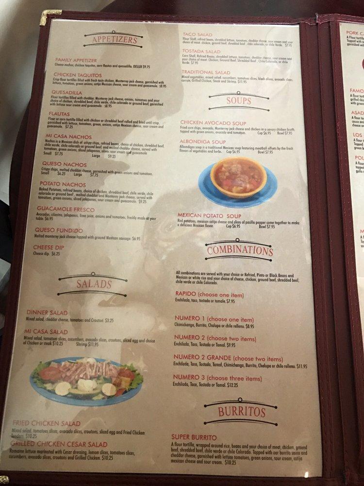Menu at Mi Casa Mexican Restaurant, Meridian