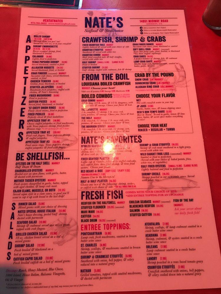 Menu at Nate's Seafood & Steakhouse, Addison