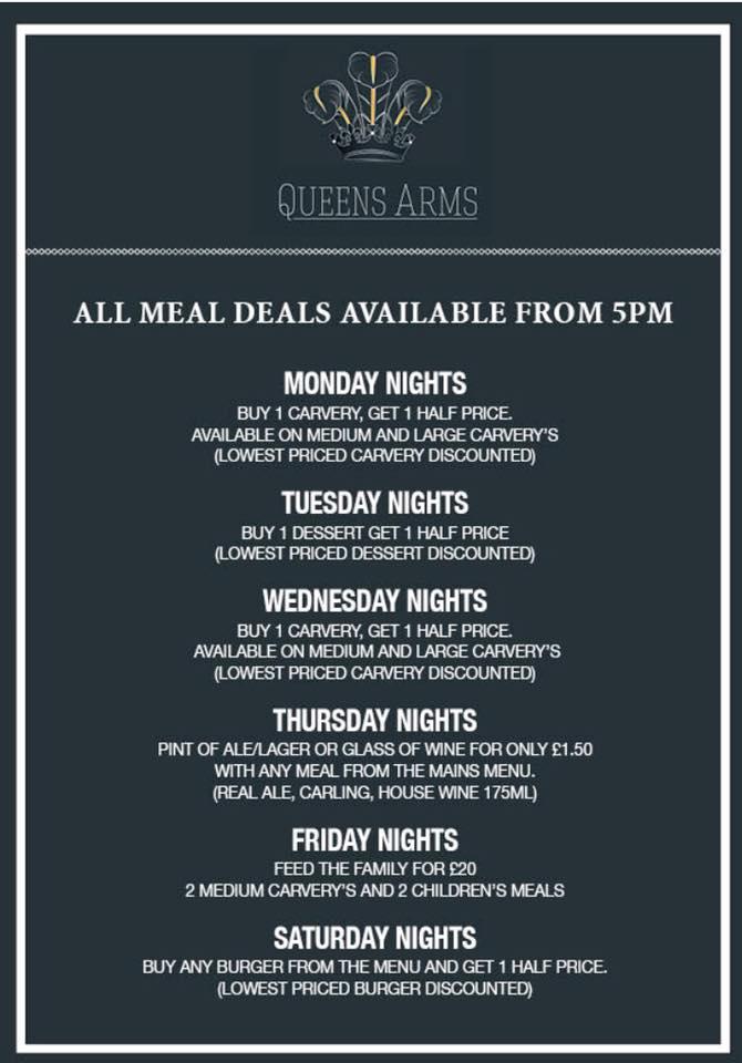 Menu at The Queens Arms Audenshaw pub & bar, Manchester, 72 Guide Ln