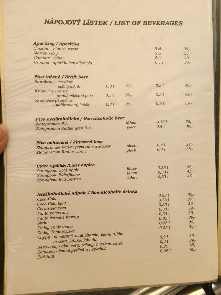 Menu at Restaurace Špalíček restaurant, Brno