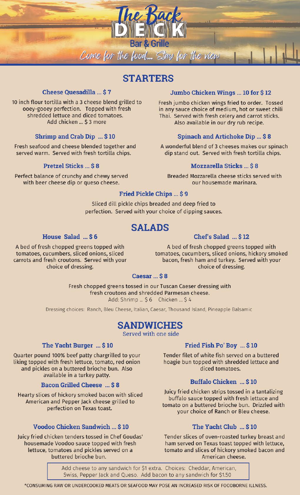 Menu at The Back Deck Bar & Grille, Daphne