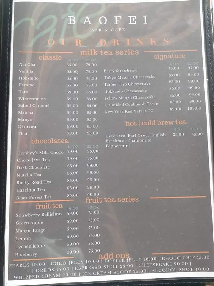 Menu at Baofei Bar And Cafe, Tagoloan