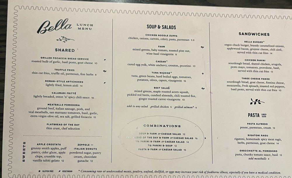 Menu at Bella pub & bar, Maryville