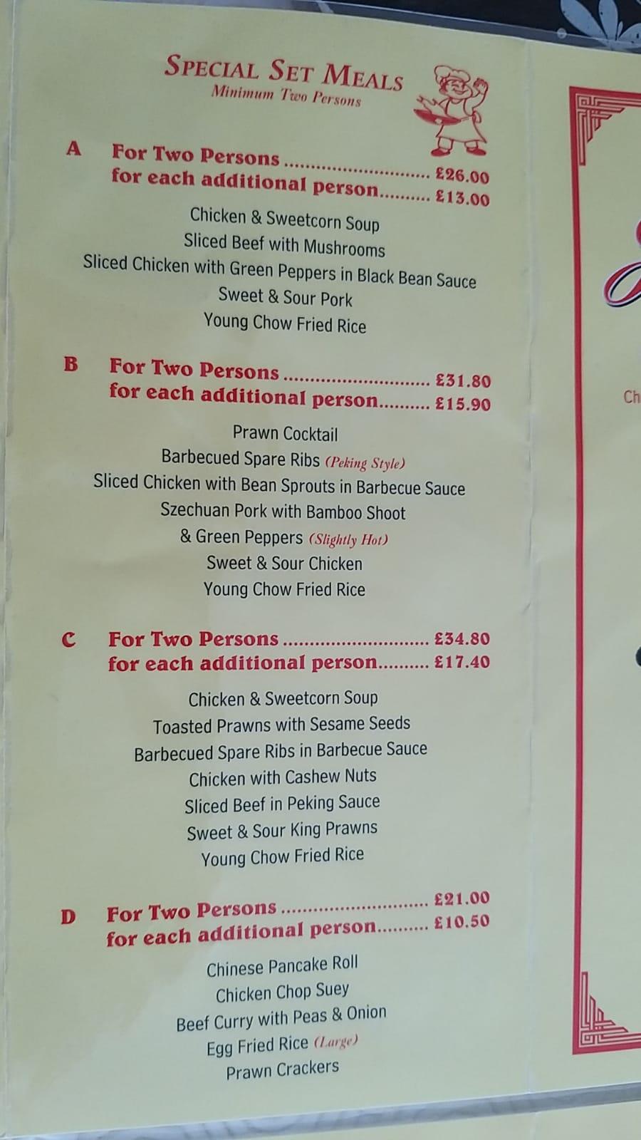Menu at Jade House fast food, Perranporth