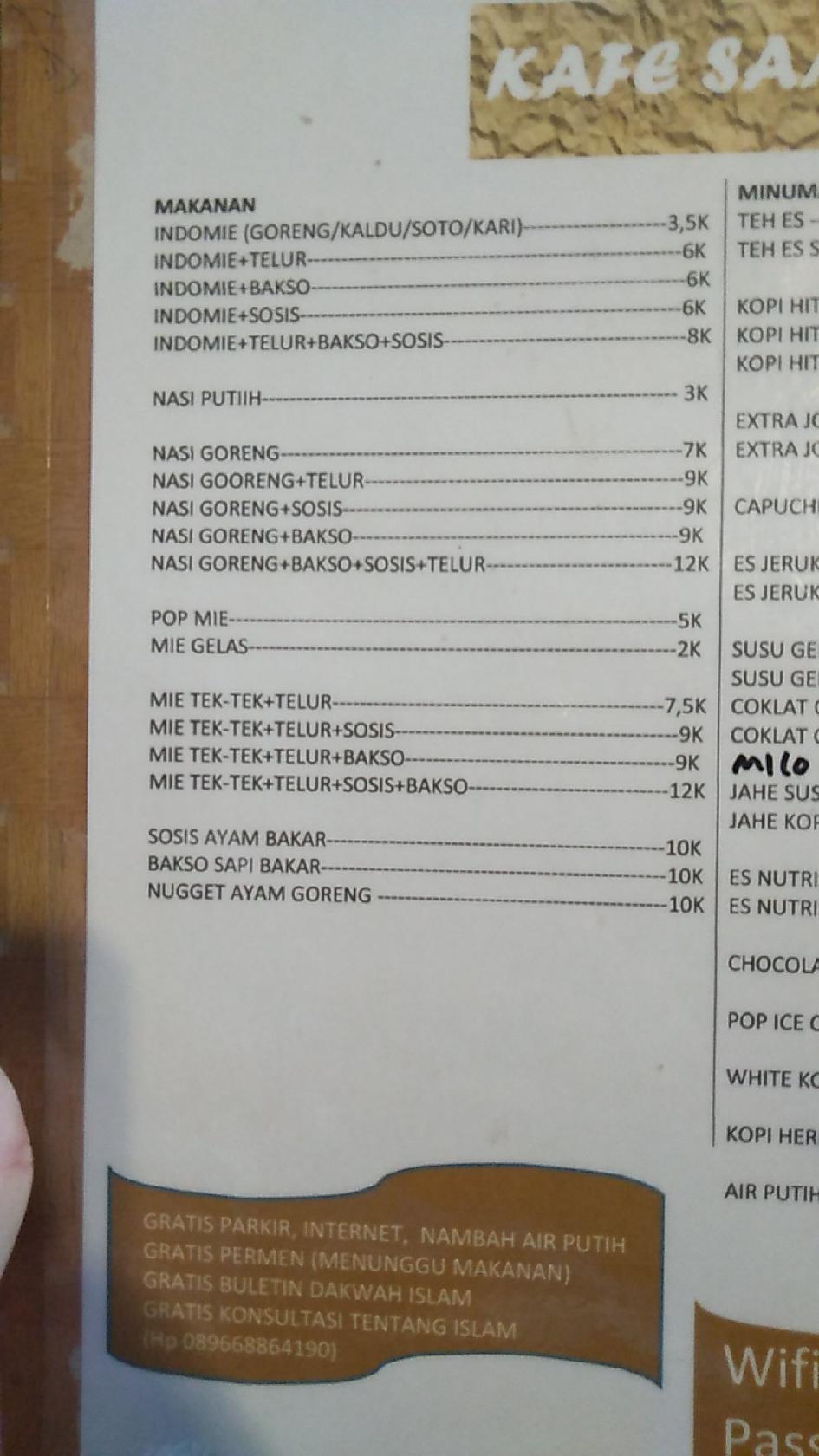Menu at Kafe Samara cafe, Pontianak