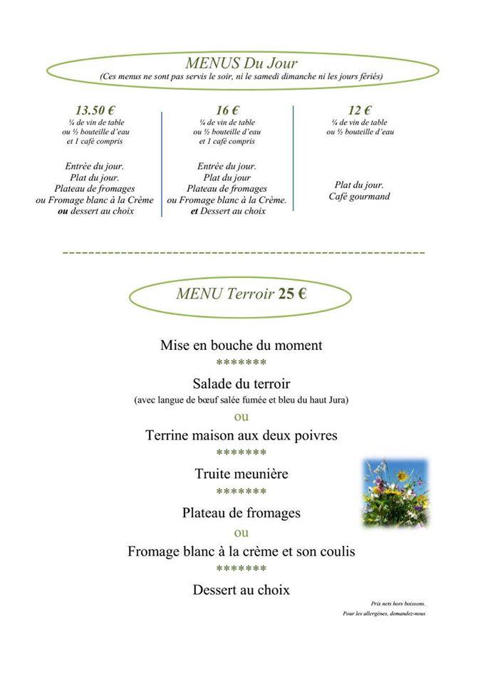 Menu au LE PRE FILLET restaurant, Les Molunes, Rte des Moussieres lieu ...