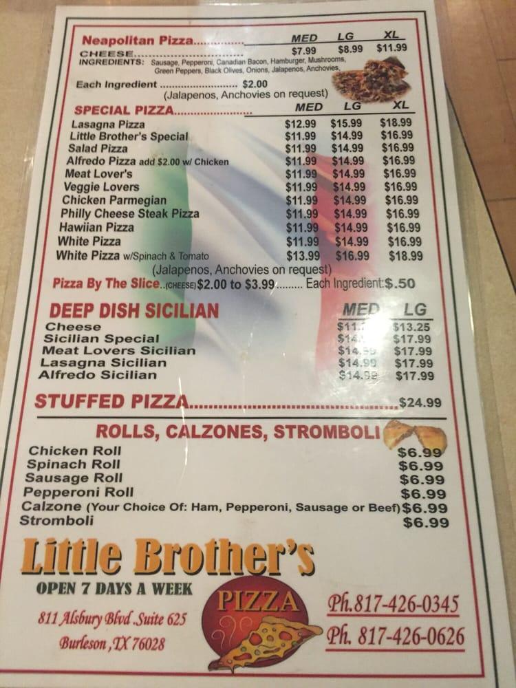 Menu at Little Brother's Pizza pizzeria, Burleson