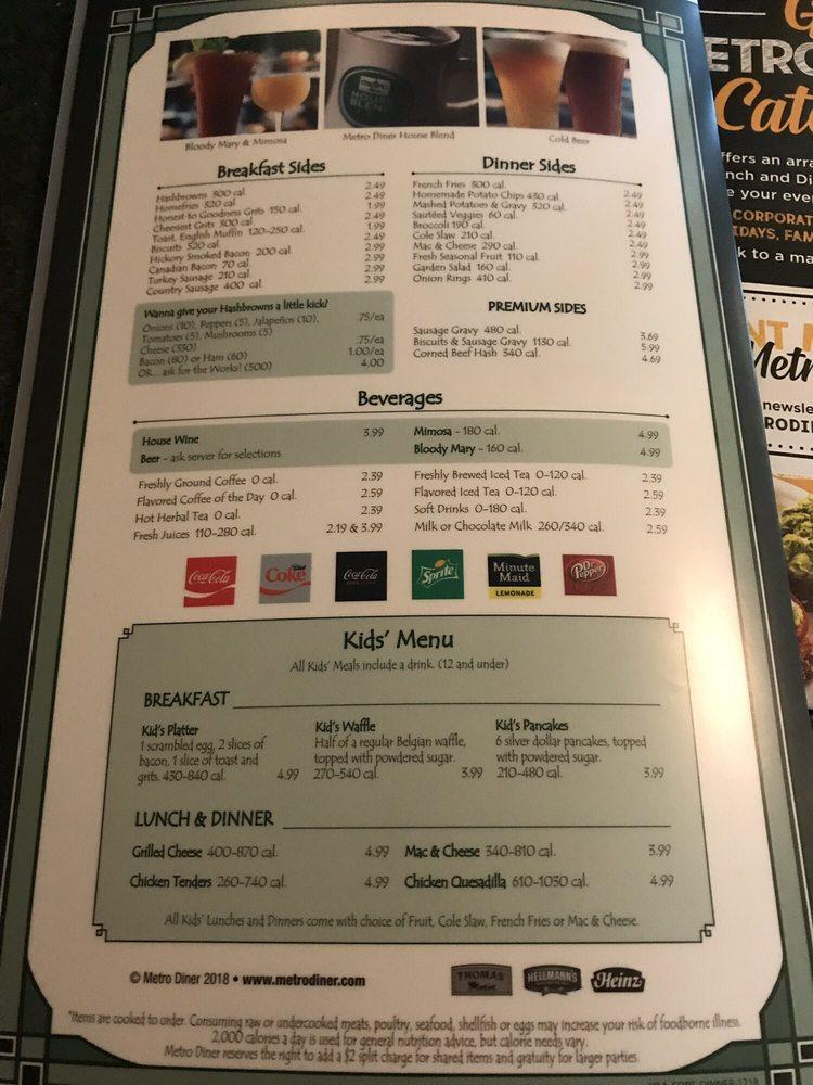 Menu at Metro Diner restaurant, Charleston