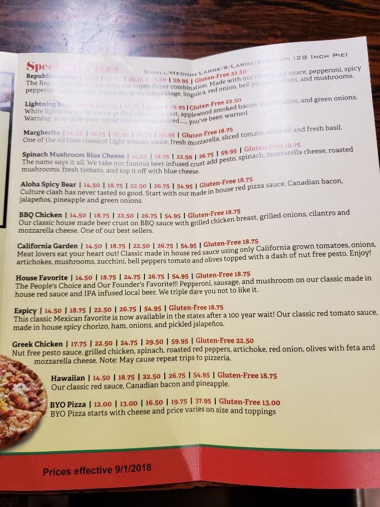 Carta de pizzería Papi's Pizza Roma Inc, El Cerrito