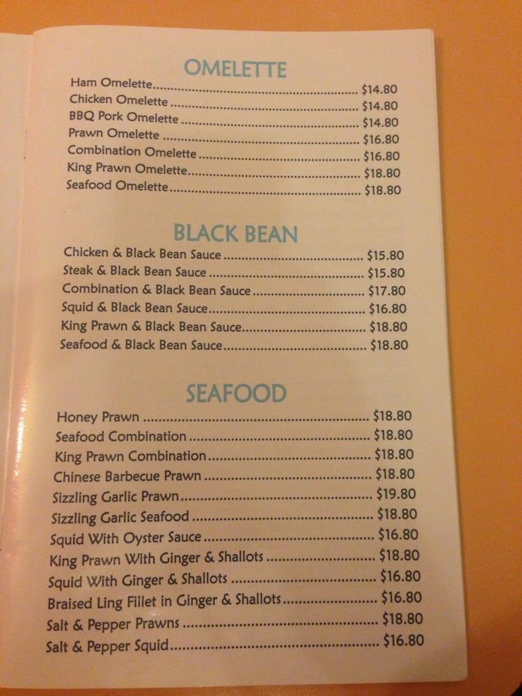 Menu at Seaview Malaysian restaurant, Redhead