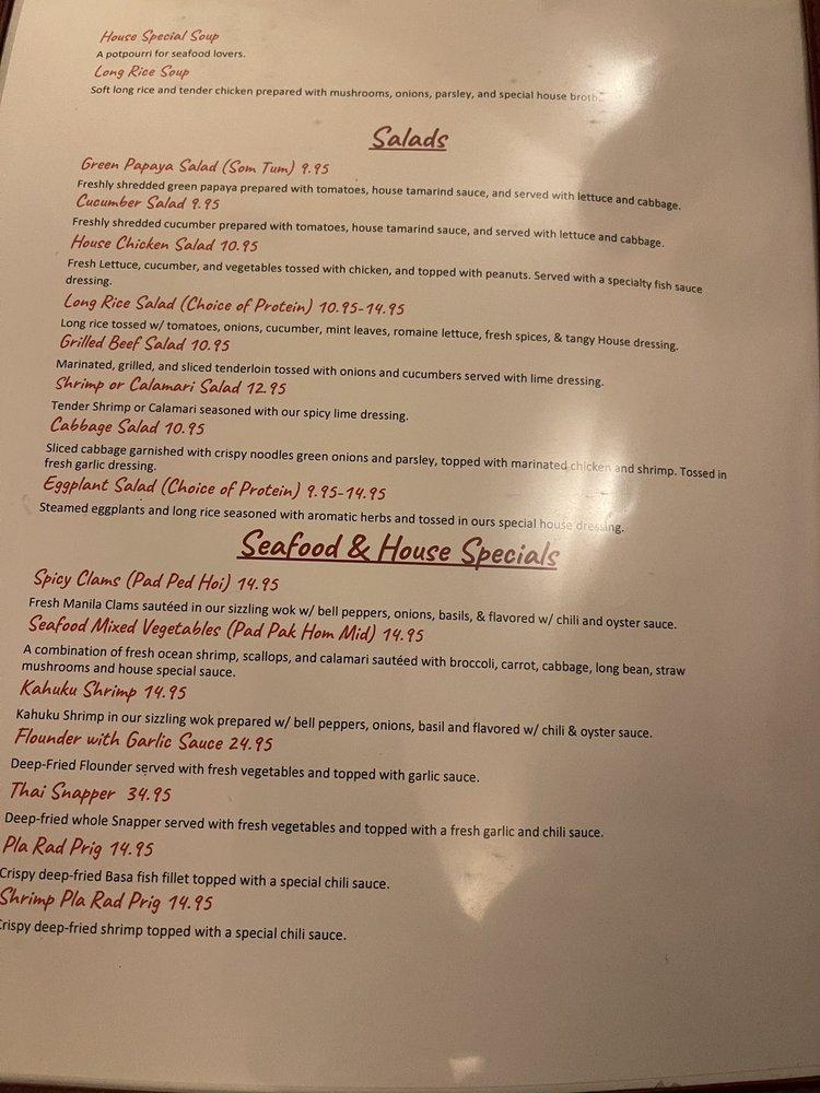 Menu at Thai Bistro Suksabay restaurant, Aiea