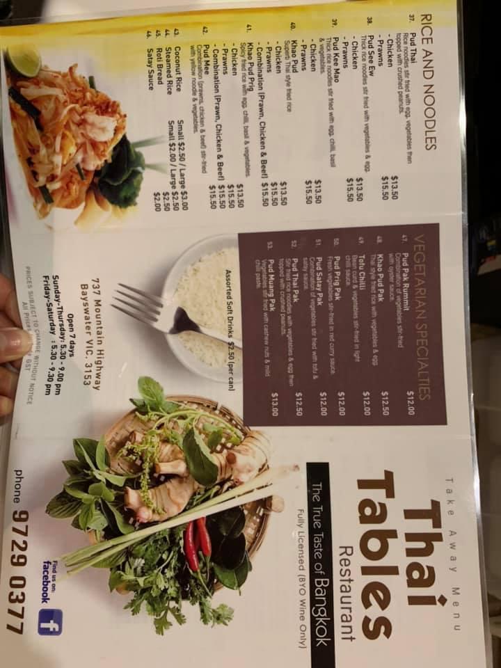 Menu at Thai Tables restaurant, Bayswater