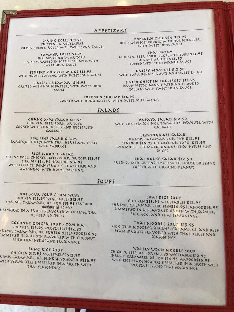 Menu at Thai Valley Cuisine restaurant, Honolulu