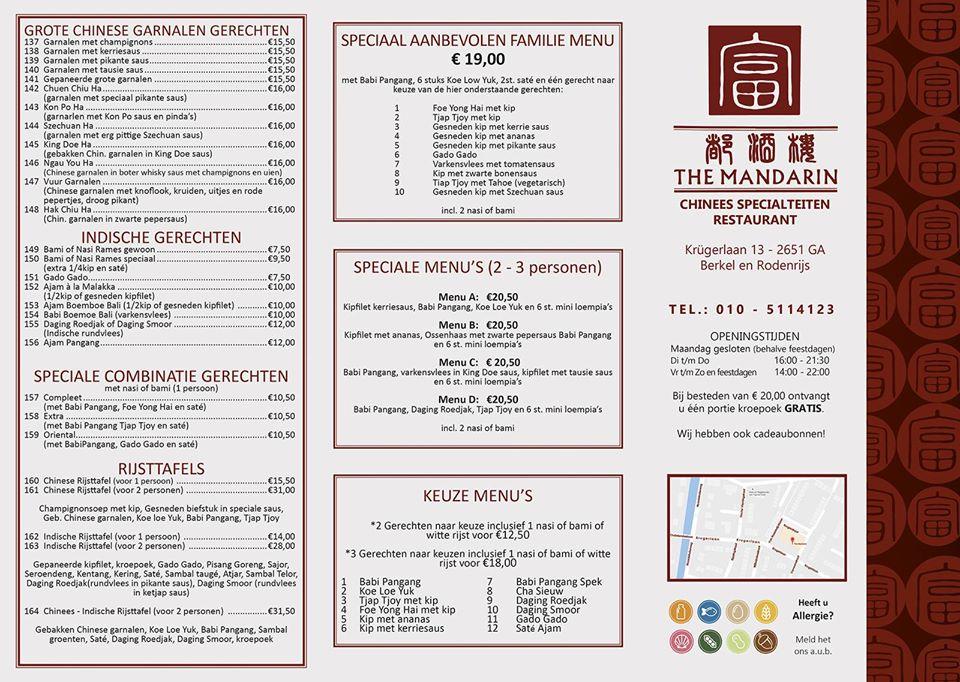 Menu at The Mandarin, Berkel en Rodenrijs