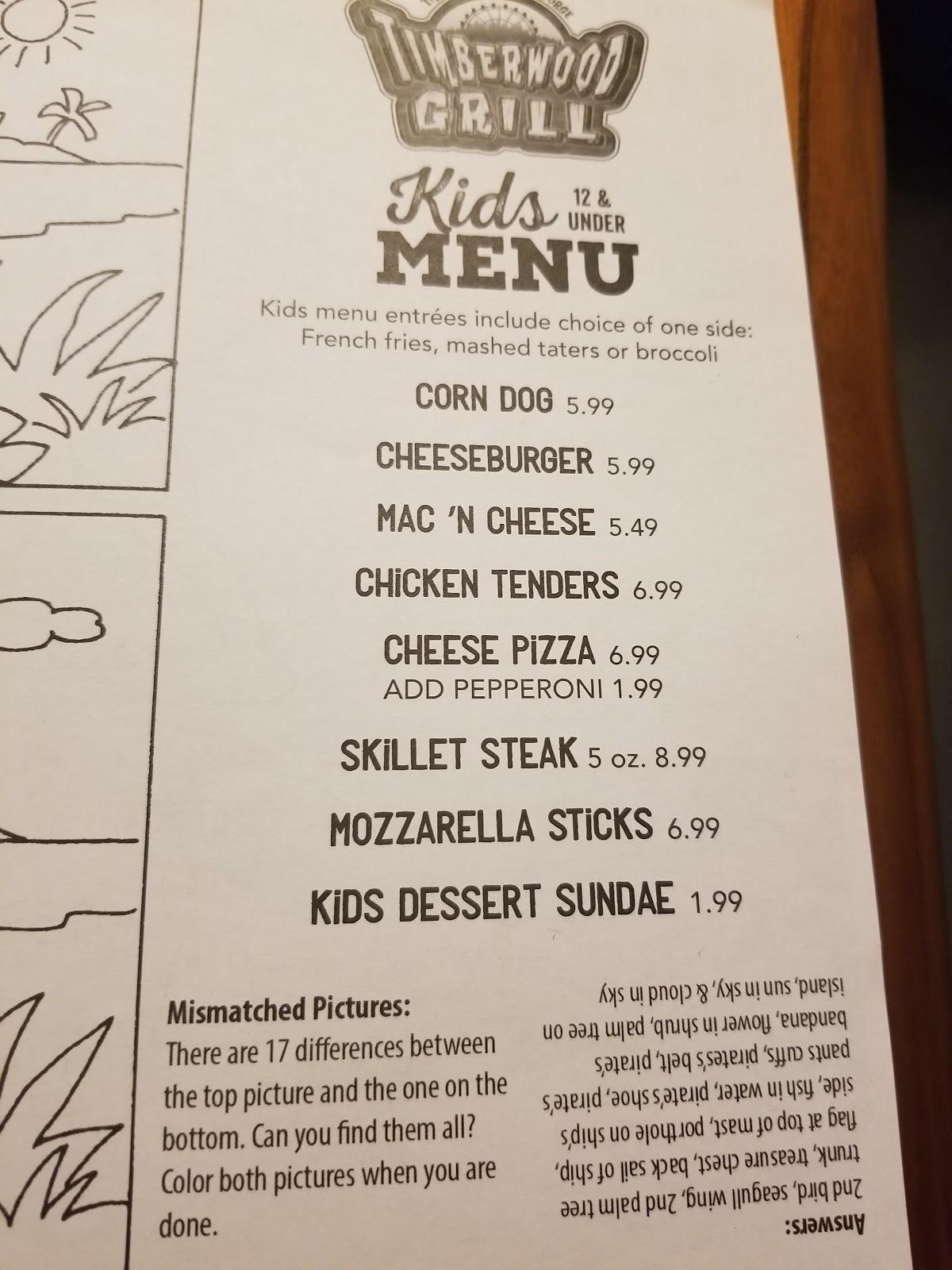 Menu at Timberwood Grill pub & bar, Pigeon Forge