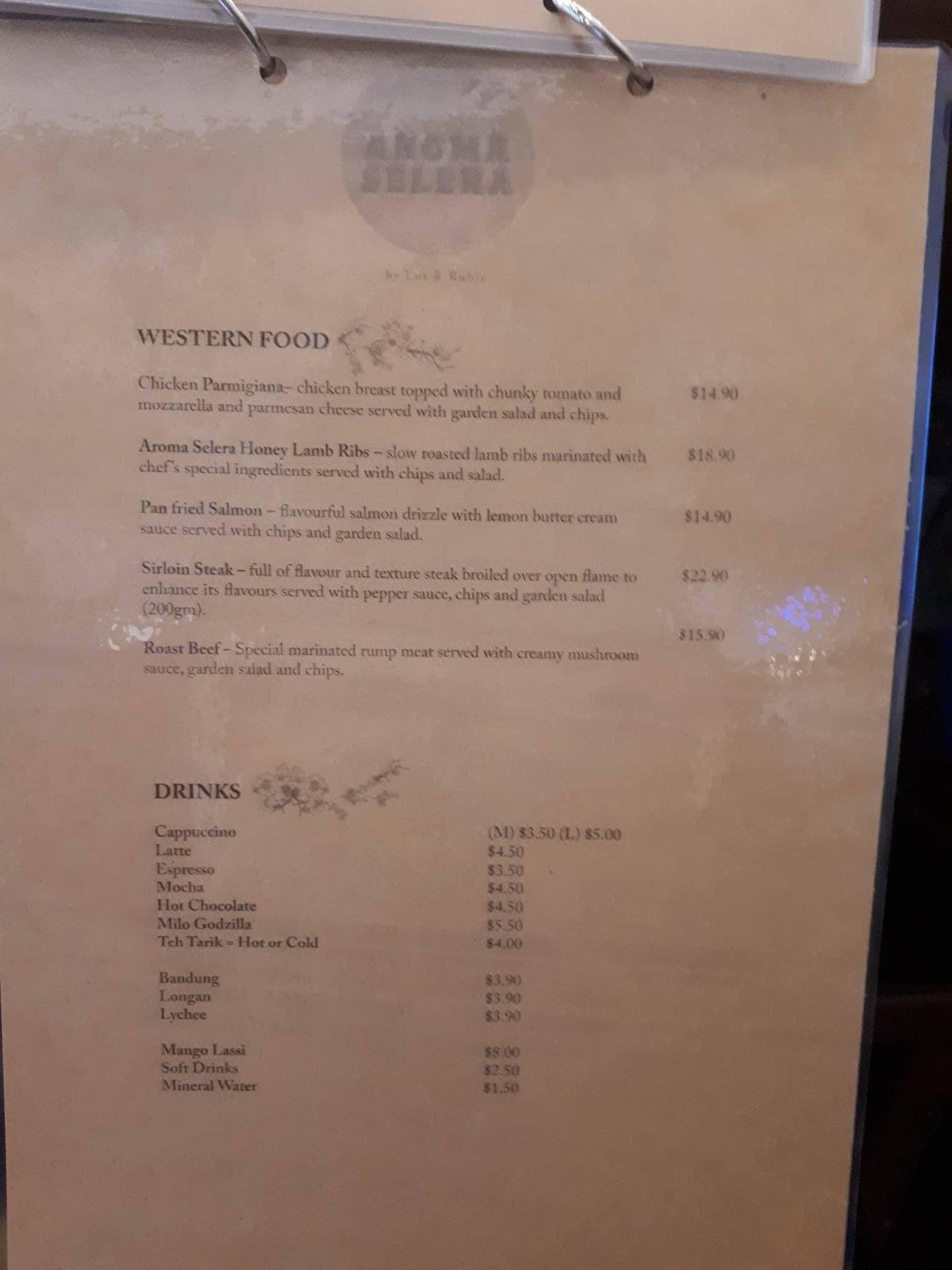 Menu at Aroma Selera restaurant, Wilson