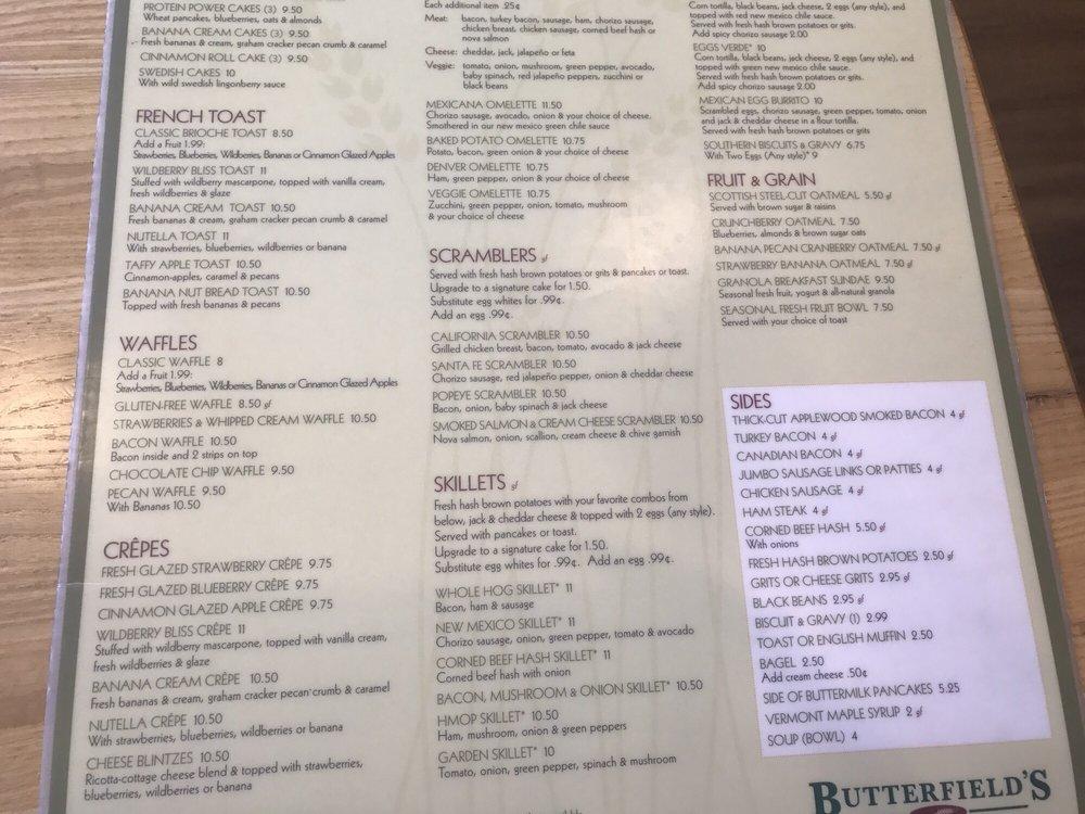 Menu at Butterfield's Pancake House & Restaurant, Scottsdale