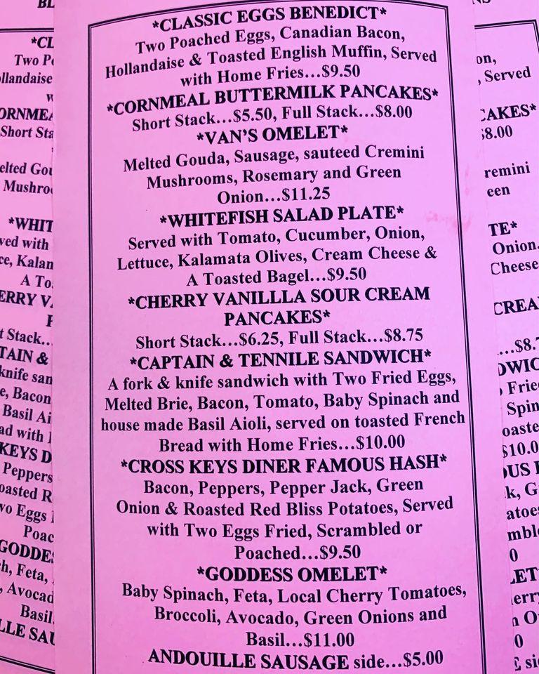 Menu at Cross Keys Diner restaurant, Doylestown