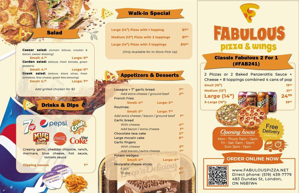 Menu at Fabulous 2 for 1 Pizza & Wings pizzeria, London