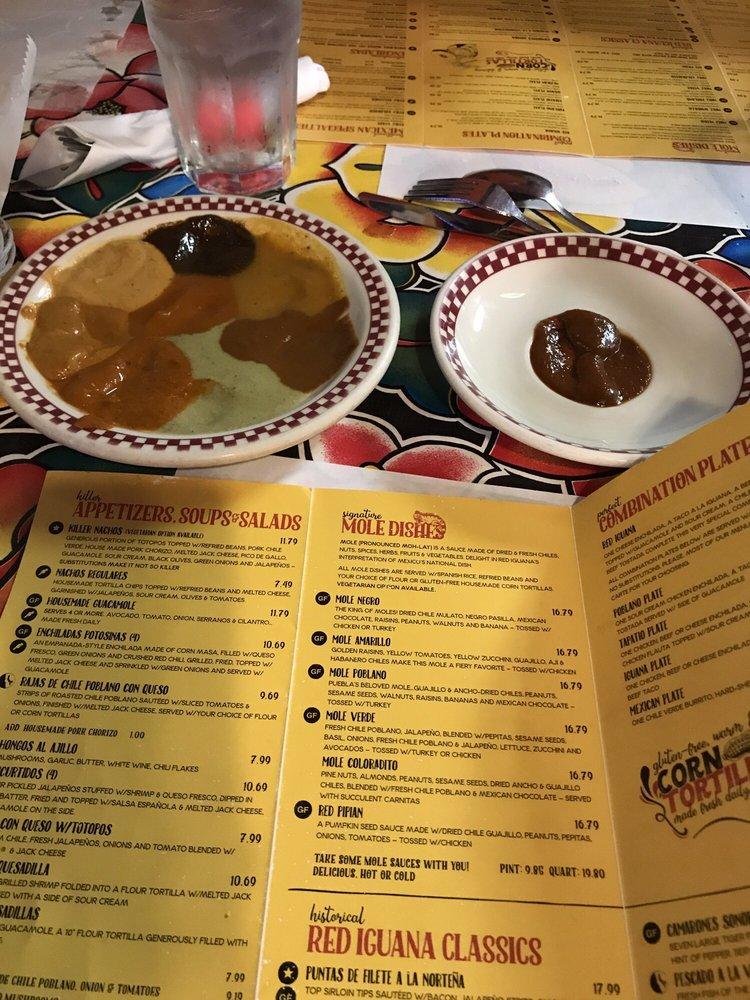 Menu at Red Iguana restaurant, Salt Lake City, 736 W North Temple St