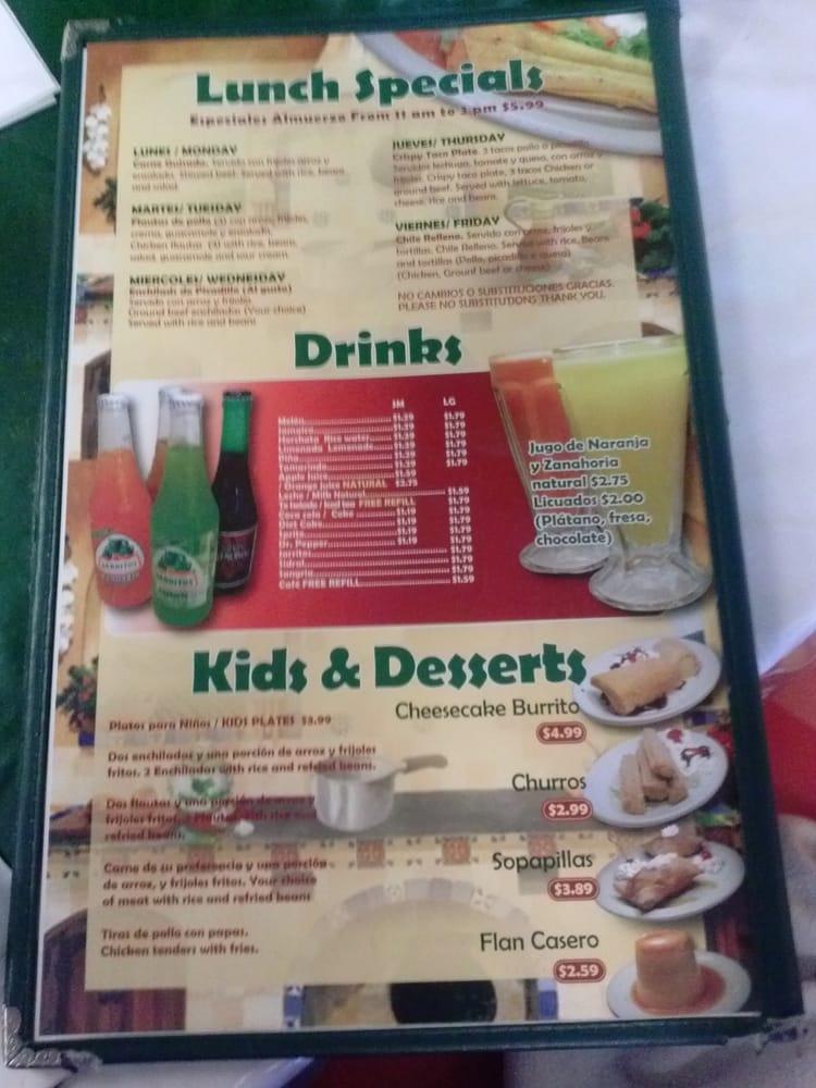 Menu at Taquerias Arandinas restaurant, Round Rock