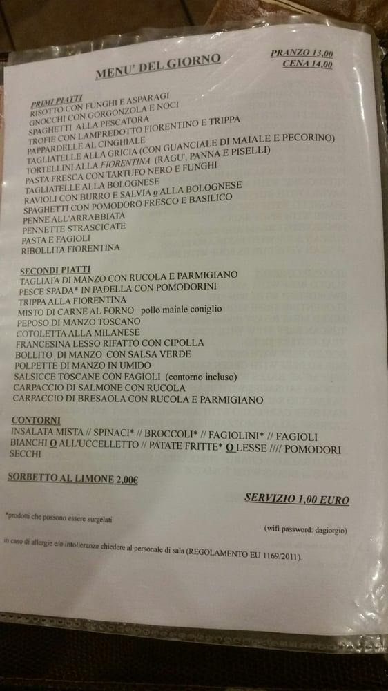 Menu da Trattoria da Giorgio ristorante, Firenze